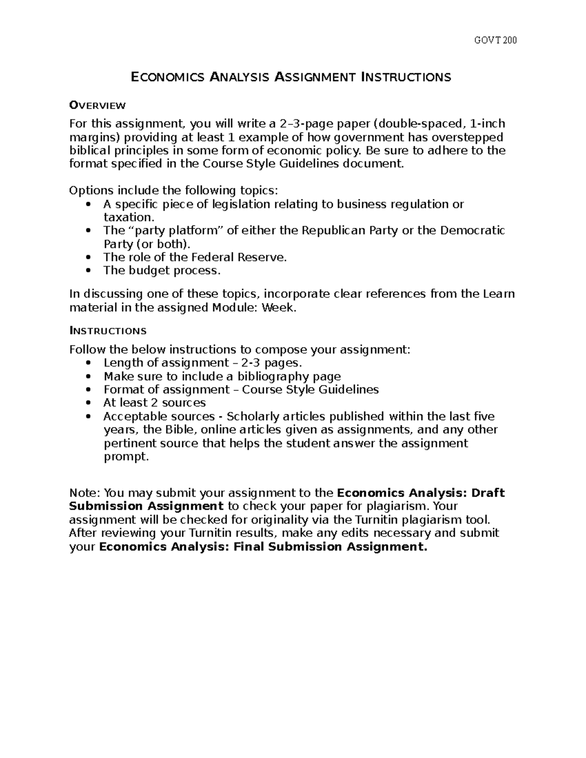 Economics+Analysis+Assignment+Instructions - GOVT 200 ECONOMICS ...