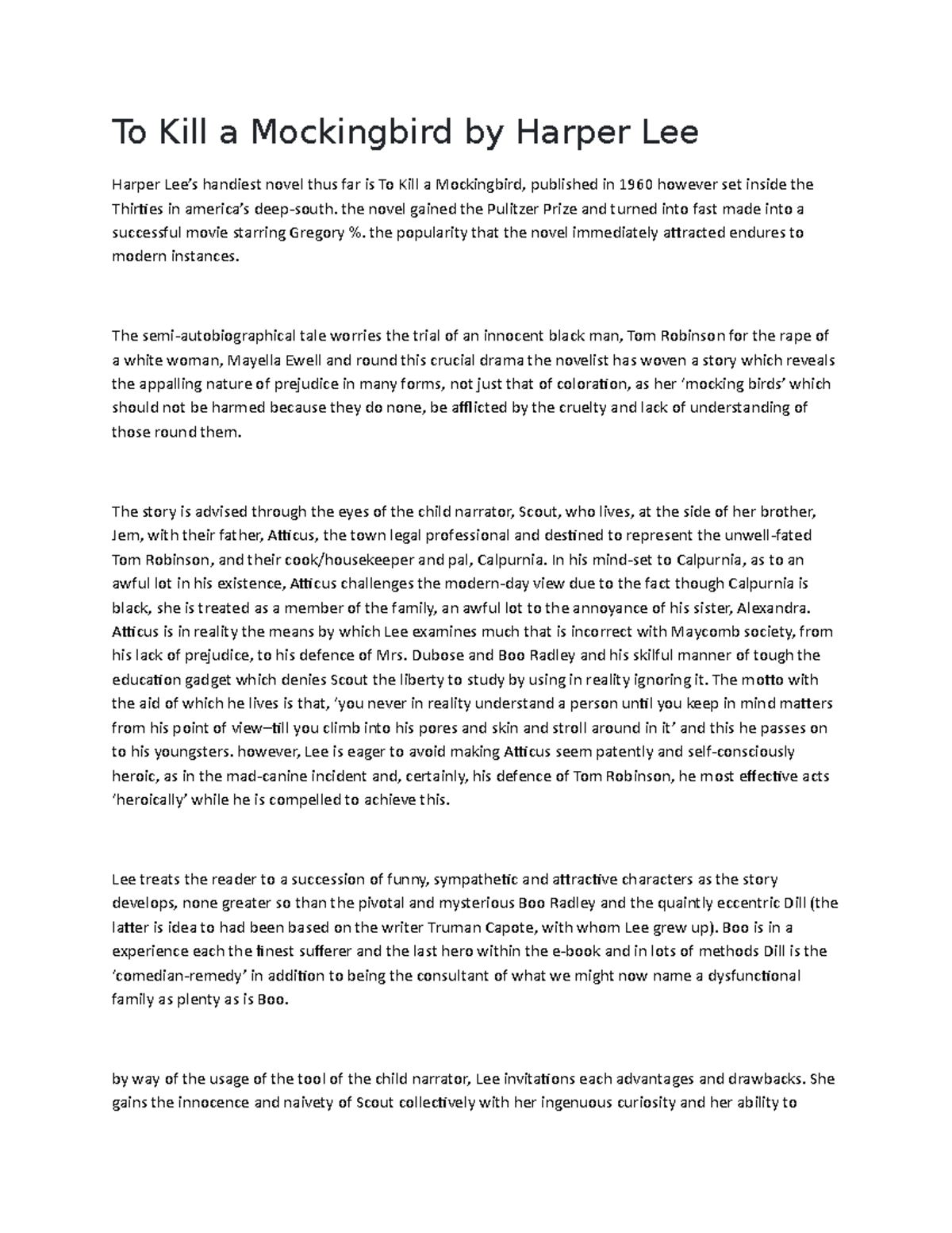 To Kill a Mockingbird by Harper Lee - the novel gained the Pulitzer ...