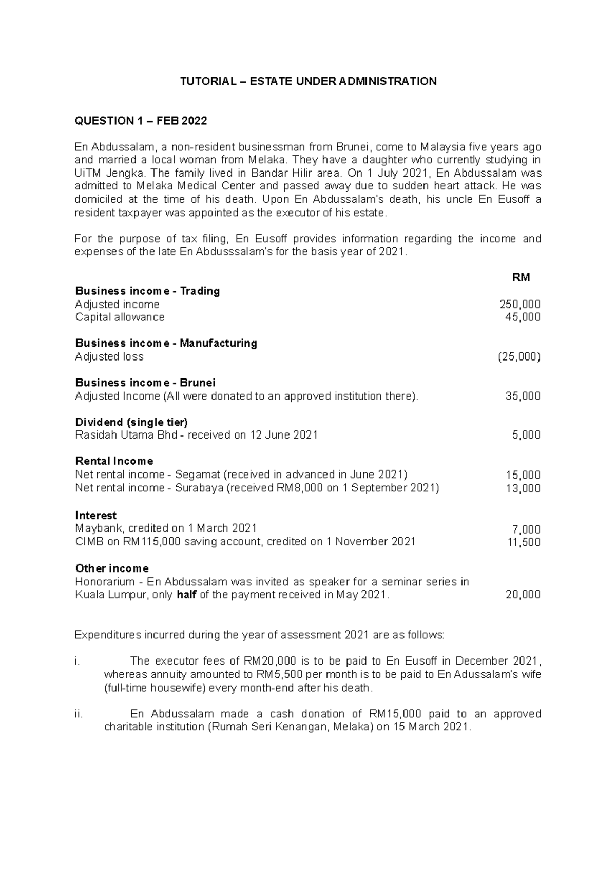 5. Tutorial – Estate Under Administration - TUTORIAL – ESTATE UNDER ...