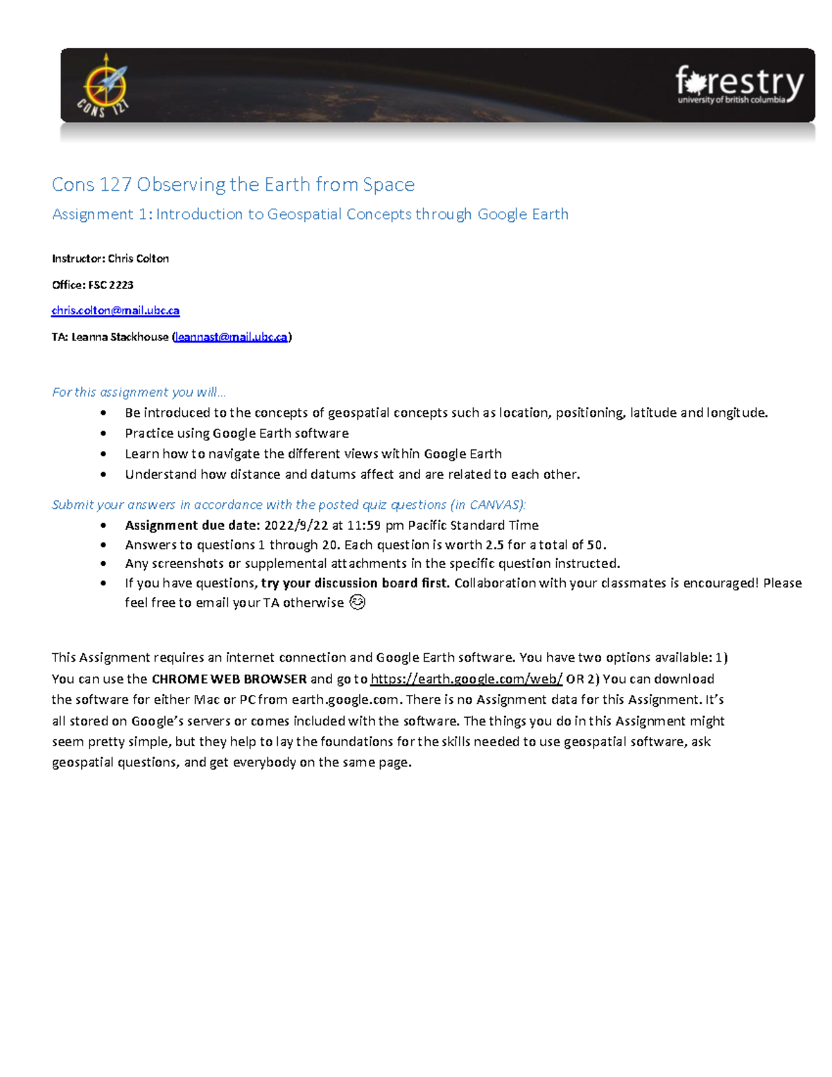 CONS127 Assignment 1 2022 - Cons 127 Observing the Earth from Space ...