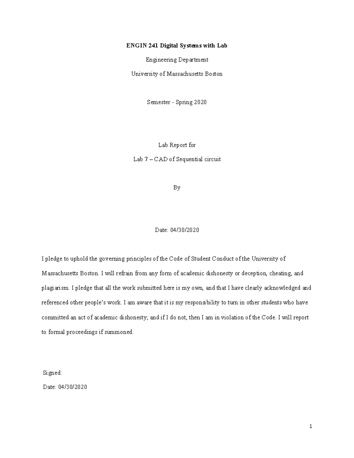 DSLab 7 - Digital Systems Report Lab 7 - ENGIN 241 Digital Systems with ...