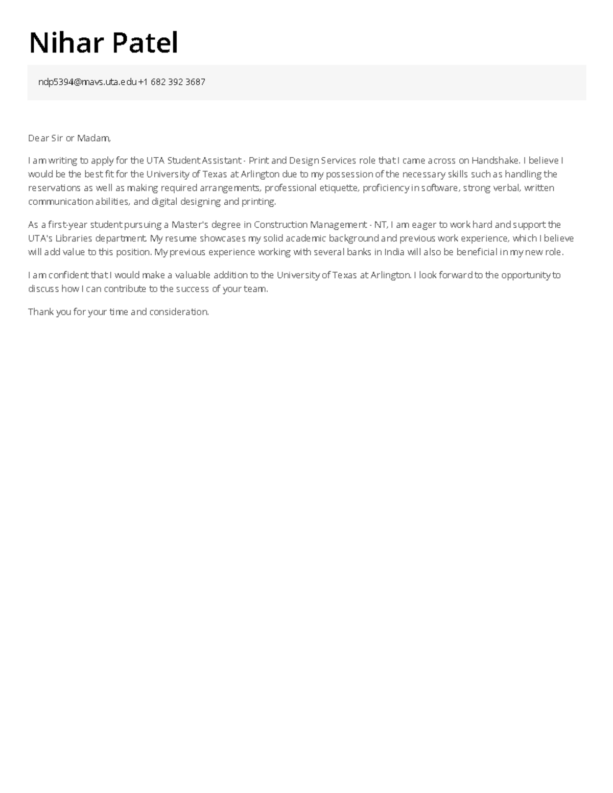 Cover Letter - Nihar Patel - Print and Design Services - Nihar Patel ...