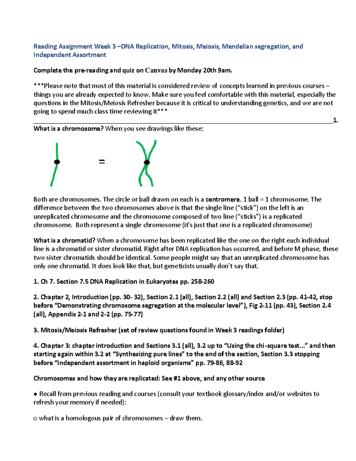 234 2021W T1 week 3 Reading Assignment - Reading Assignment Week 3 –DNA Replication, Mitosis ...