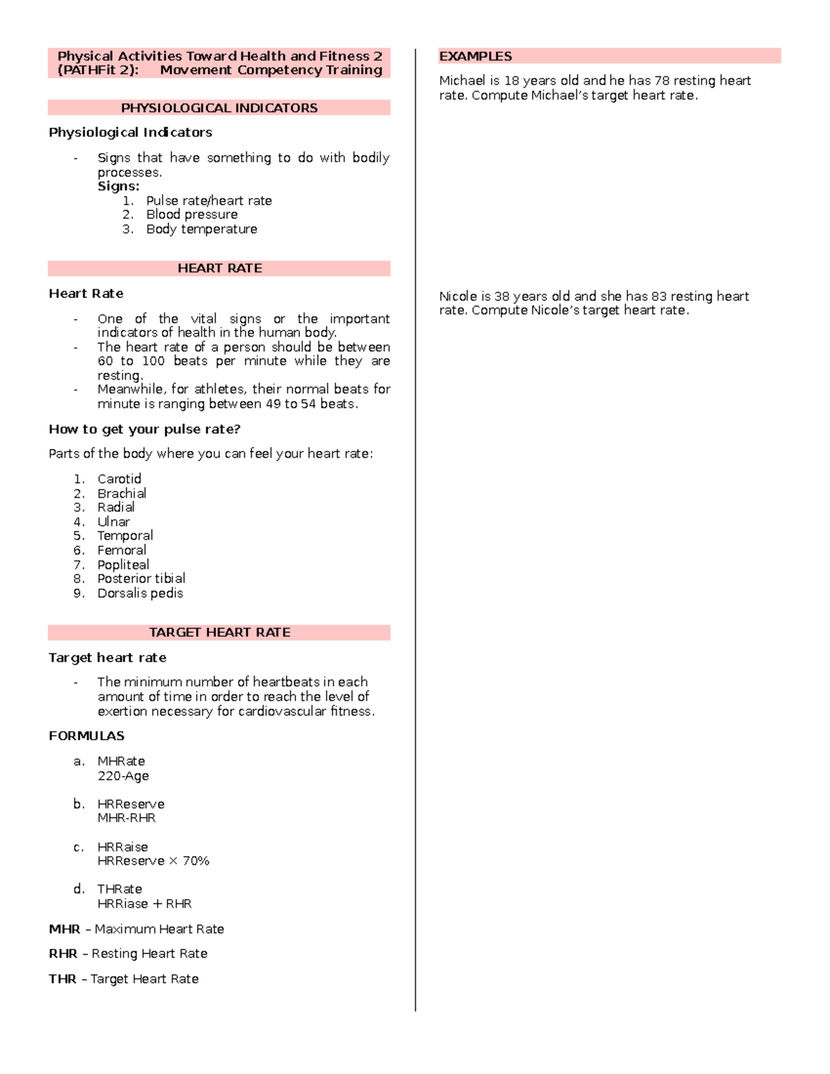 Pathfit 2 WEEK 7 - Notes - Physical Activities Toward Health and ...