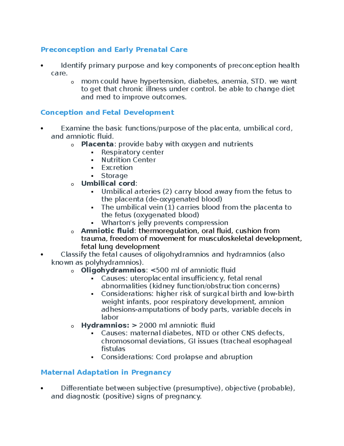 OB Study Guide Exam 1 - Preconception and Early Prenatal Care Identify ...