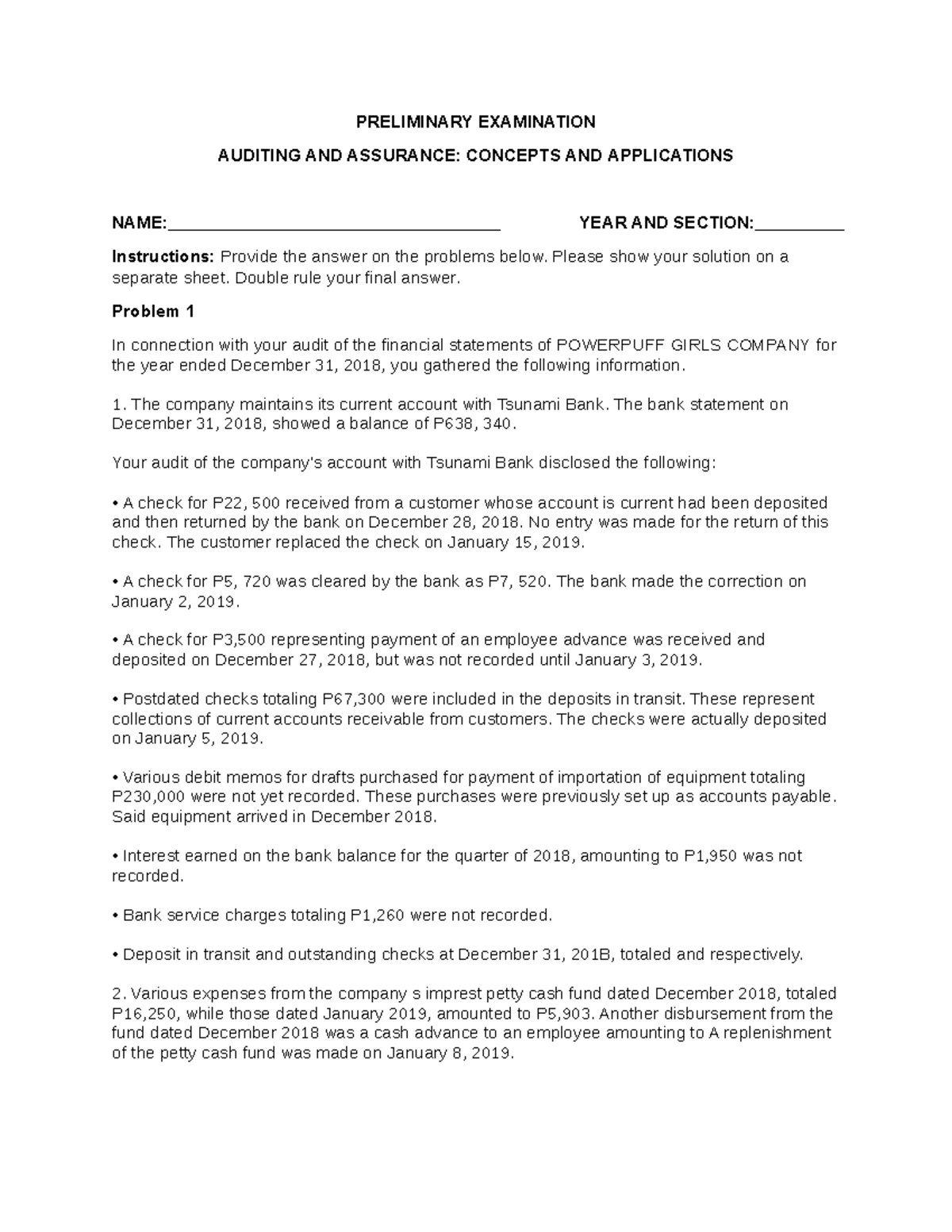 Preliminary Examination- Auditing AND Assurance - PRELIMINARY ...