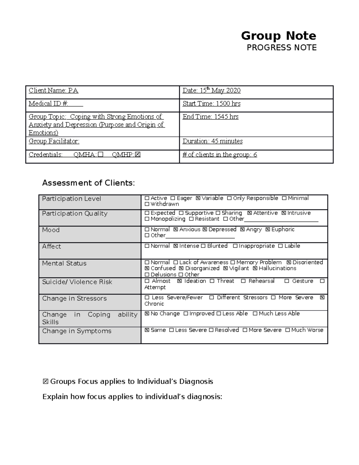 Sexual Assault Group Note 7 - Group Note PROGRESS NOTE Client Name: P ...