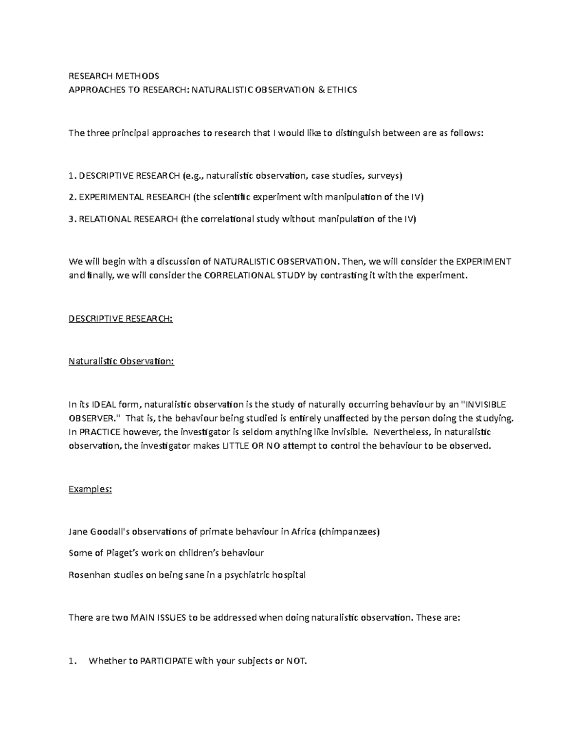 Research Methods - Notes for the class - RESEARCH METHODSAPPROACHES TO ...