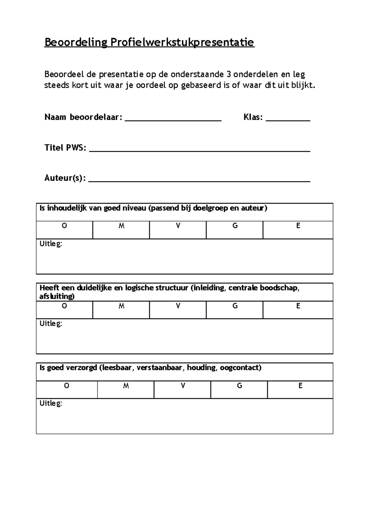 Beoordeling Profielwerkstukpresentaties lln y5 - Beoordeling ...