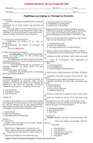LAS Filipino 3 Q3 WEEK 5 - Learning Activity Sheets - Ikatlong Markahan- Unang Linggo (Q3-W5 ...