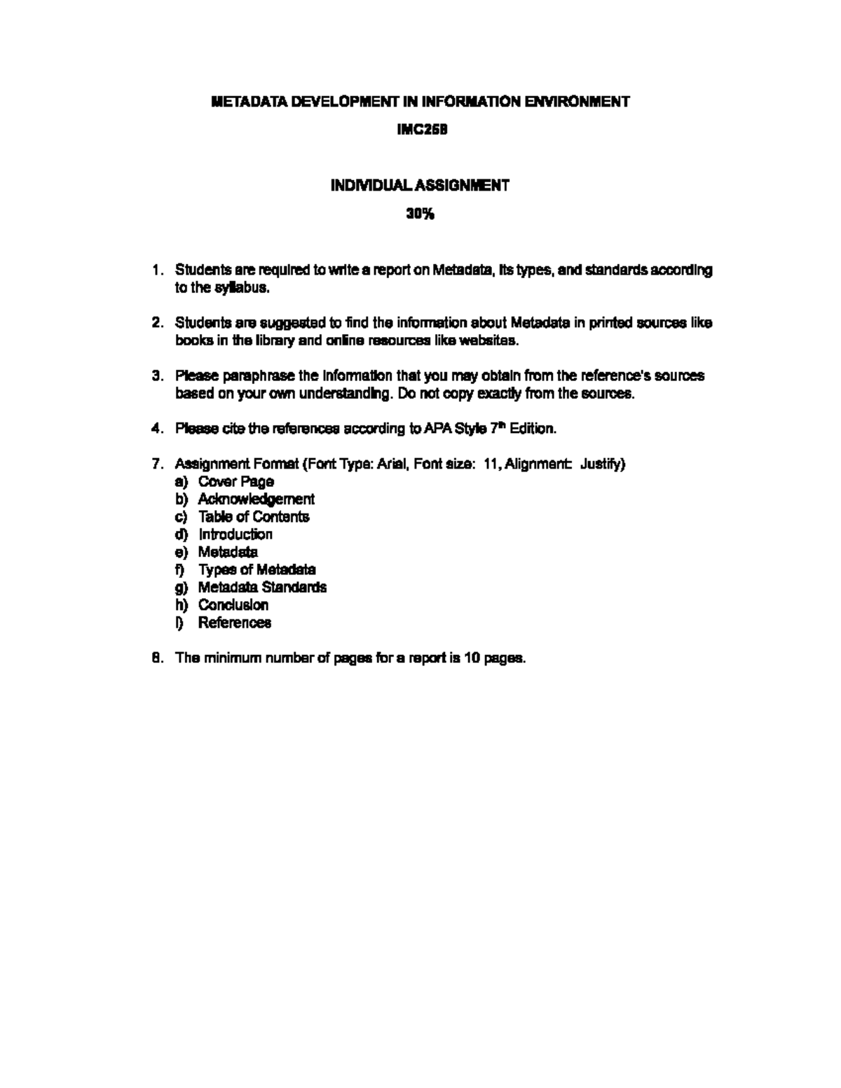 IMC258 Assignment Individual Guideline - Information Management - Studocu