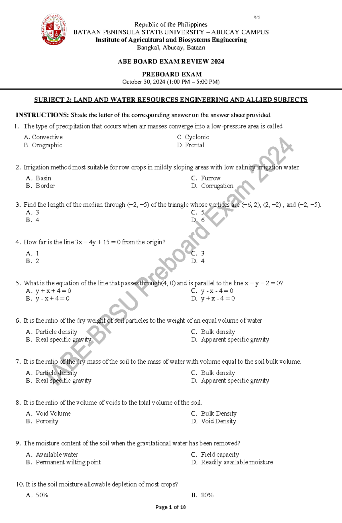 Area2-BPSU- Pre Board Exam - Republic of the Philippines BATAAN ...