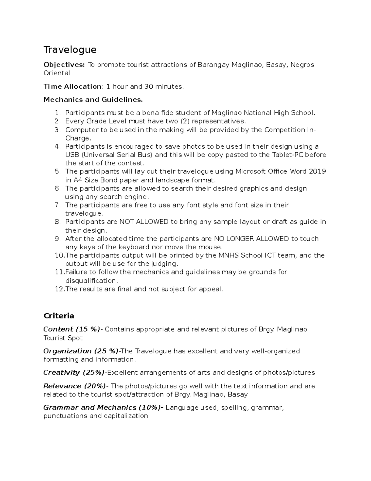 Travelogue - Travelogue Objectives: To promote tourist attractions of ...