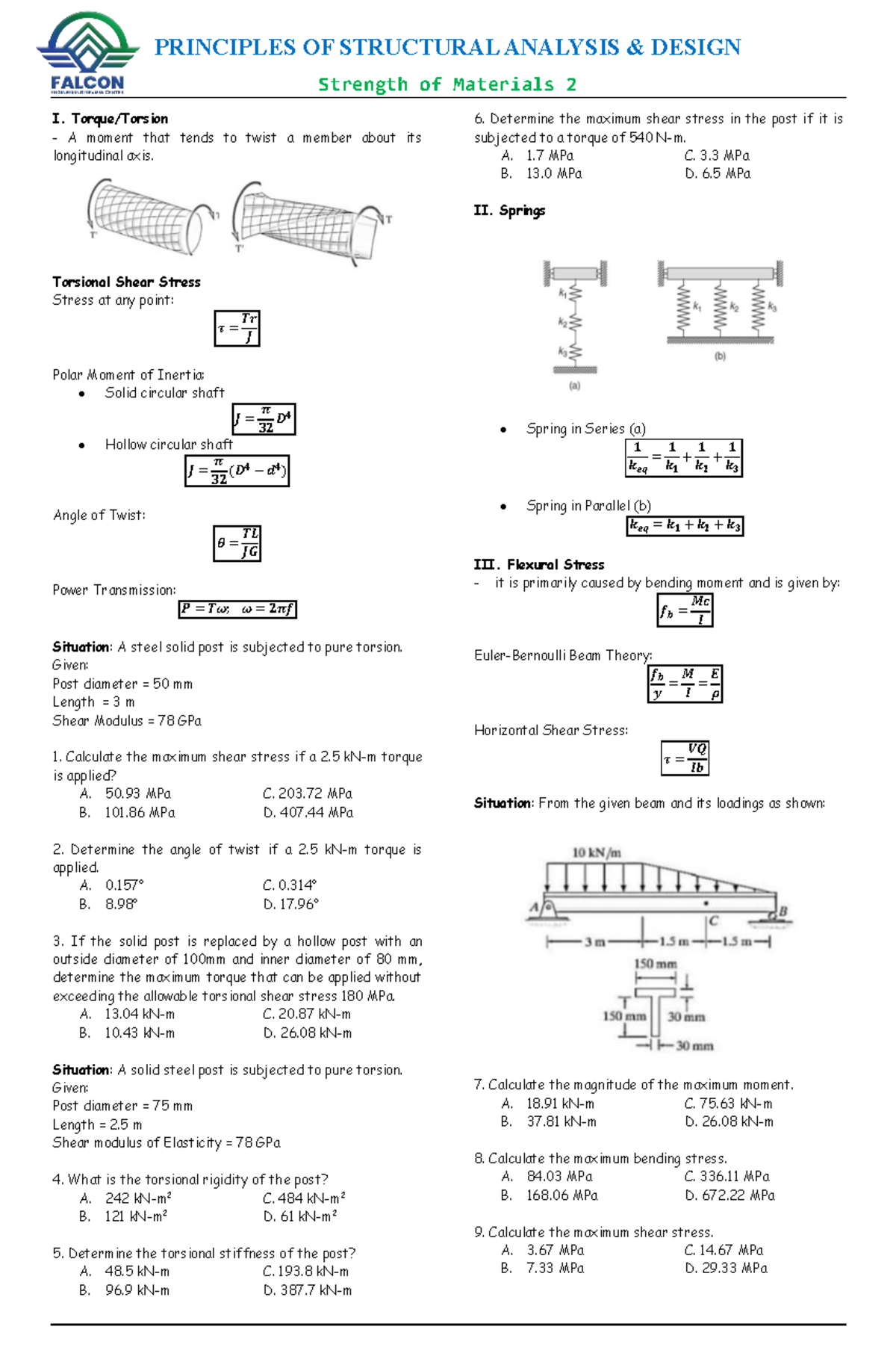 Strength of Materials Handout - PRINCIPLES OF STRUCTURAL ANALYSIS ...