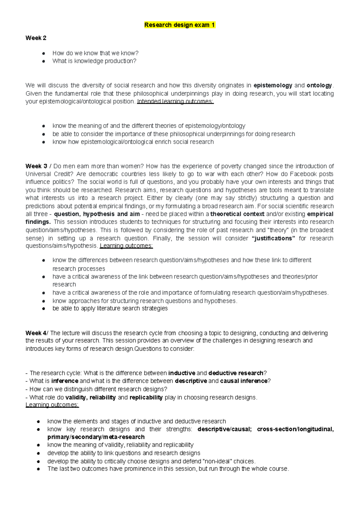 Rd online exam 1 - materials for exam - Research design exam 1 Week 2 ...