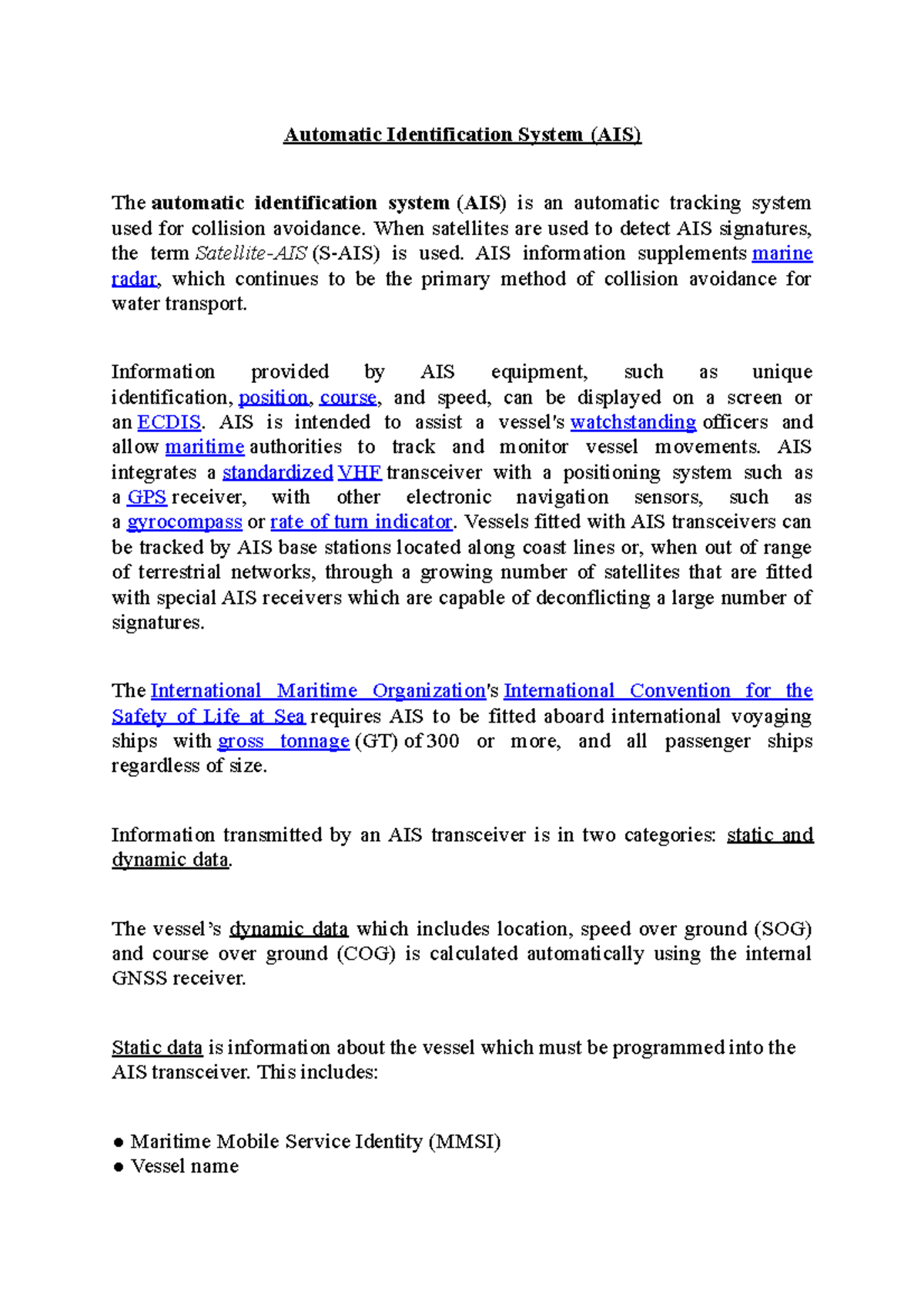 Automatic Identification System - When satellites are used to detect ...
