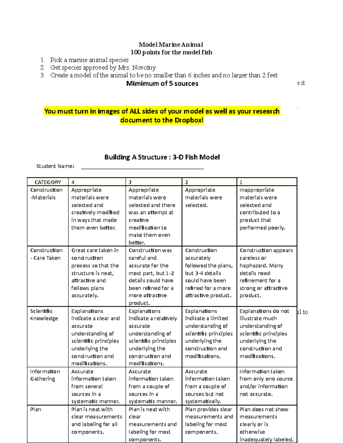 Model Fish - marine assignment - Model Marine Animal 100 points for the ...
