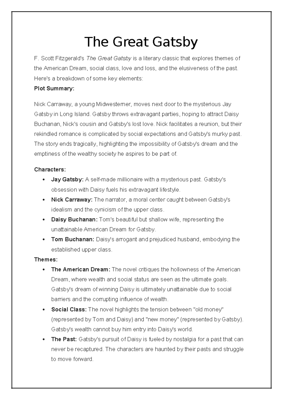 The great gatsby - The Great Gatsby F. Scott Fitzgerald's The Great ...