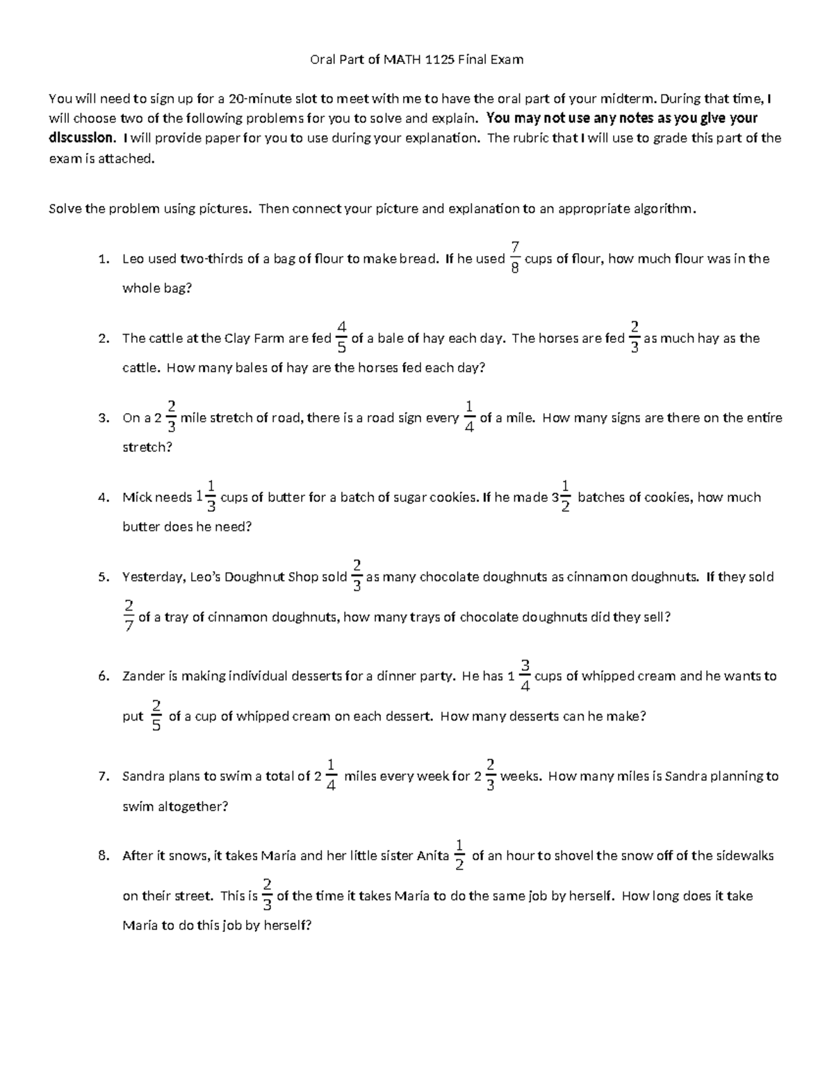 1125 Final - Oral Exam - Just a description - Oral Part of MATH 1125 ...