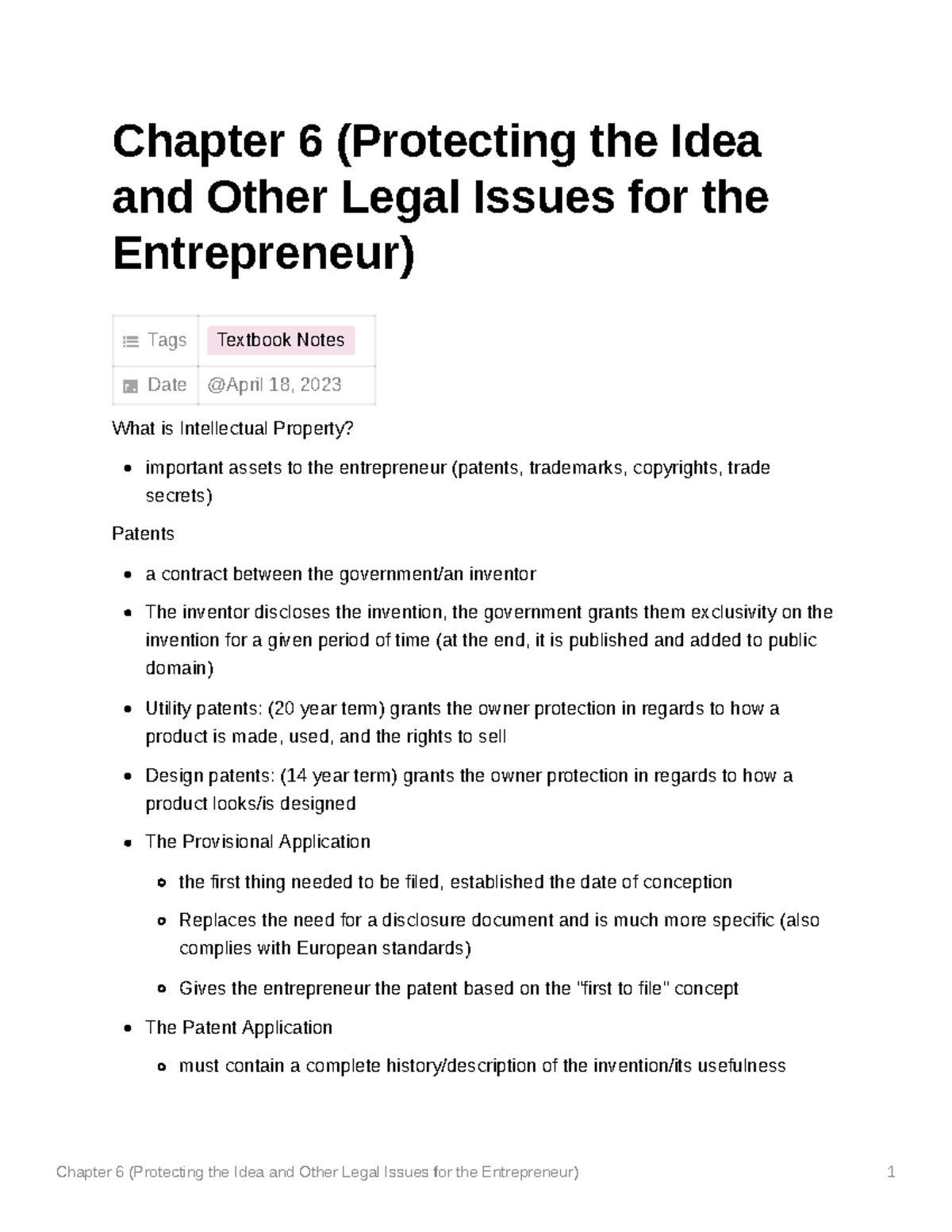 Protecting the Idea and Other Legal Issues - Studocu