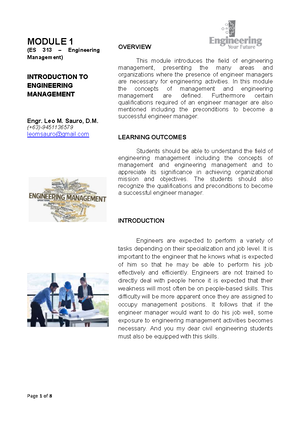 Module 3 - Planning - by Engr. Leo M. Sauro, D.M. - MODULE 3 (ES 313 ...