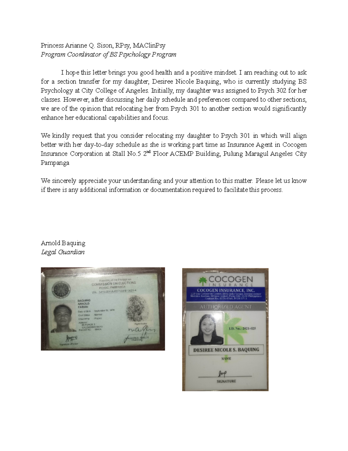 Baquing Request letter 1 - Princess Arianne Q. Sison, RPsy, MAClinPsy ...