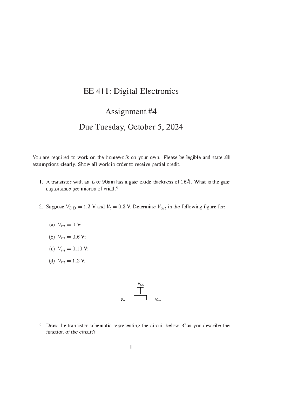 Assignment 04-1 - EE 411: Digital Electronics Assignment Due Tuesday, October 5, 2024 You are ...