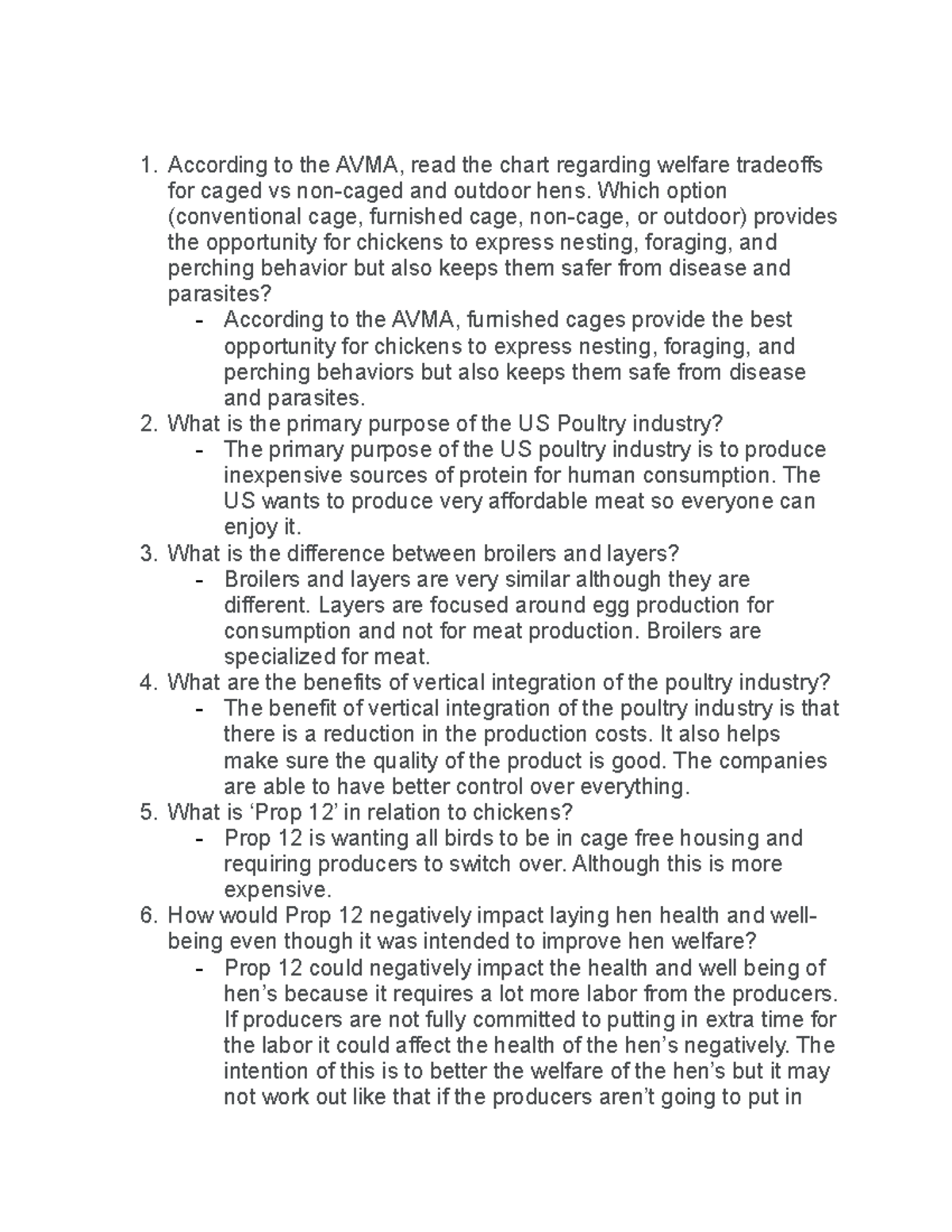 AVS 4 3- poultry industry - According to the AVMA, read the chart ...