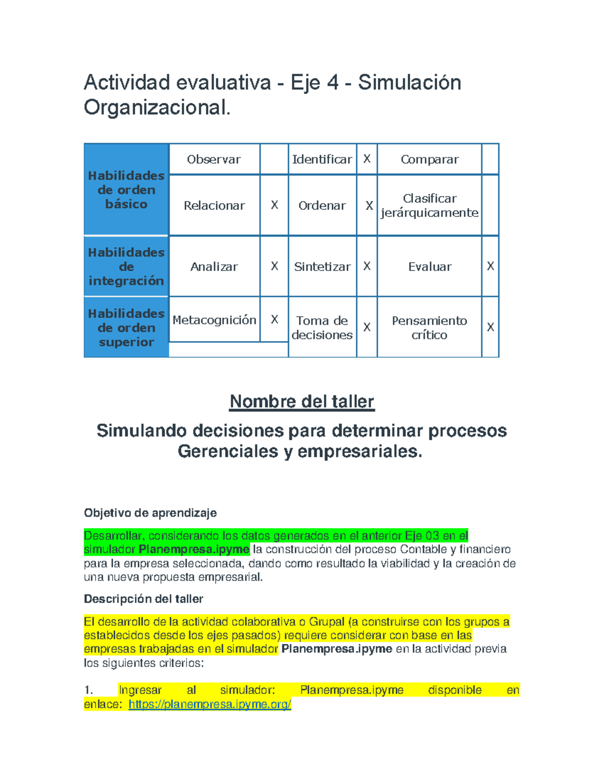 Actividad Final - evaluativa eje 04 Simulación Org. - 2024-2 - Actividad evaluativa - Eje 4 ...