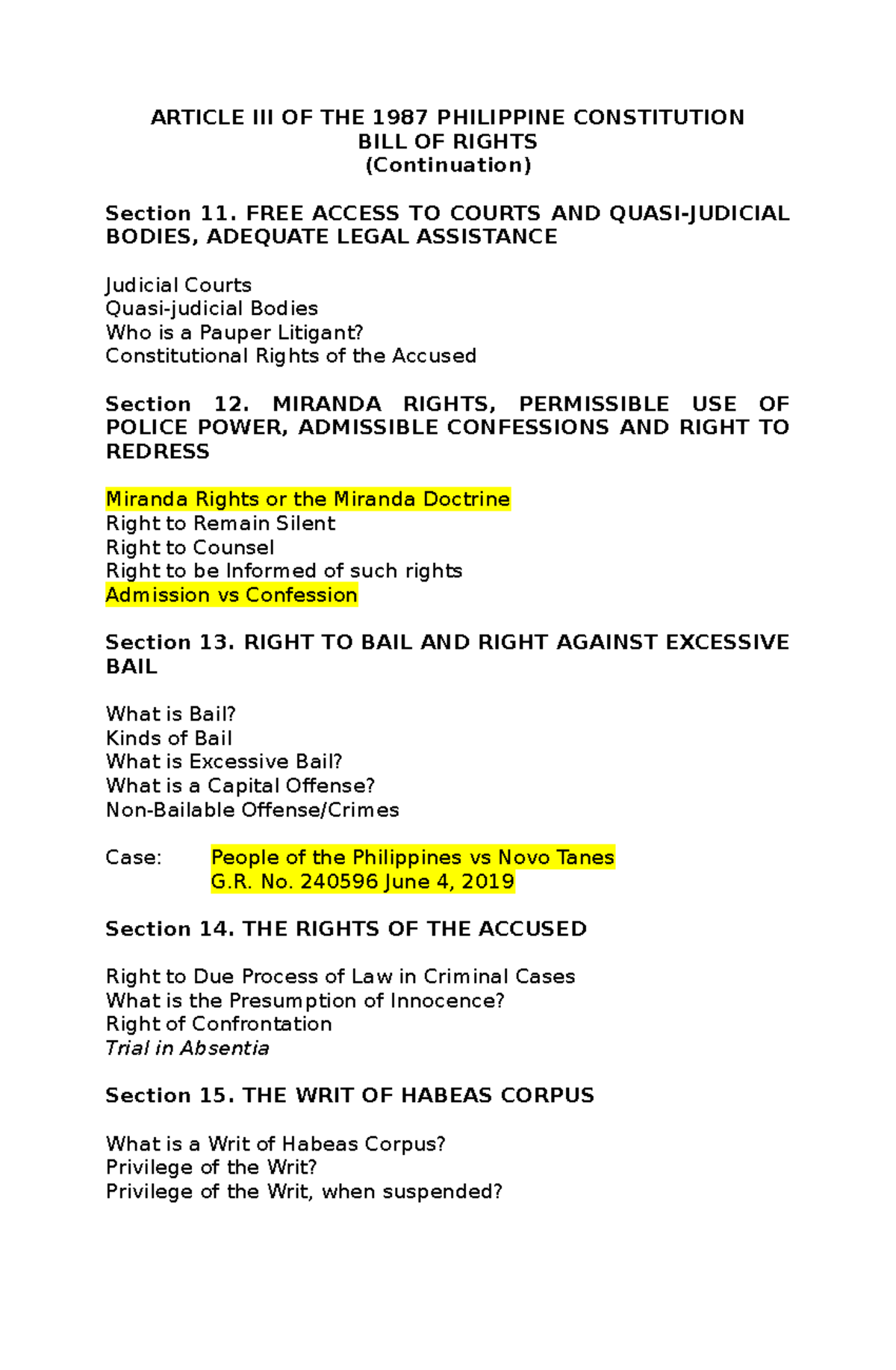 Module 4 Bill of Rights - ARTICLE III OF THE 1987 PHILIPPINE CONSTITUTION BILL OF RIGHTS - Studocu