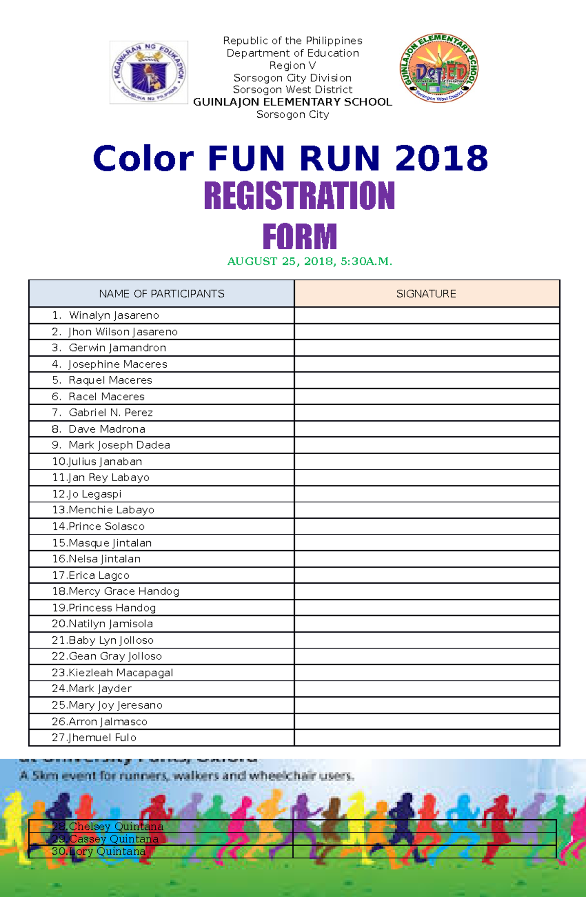 Color FUN RUN 2018 - Summary Assessment of Learning 2 - Republic of the ...