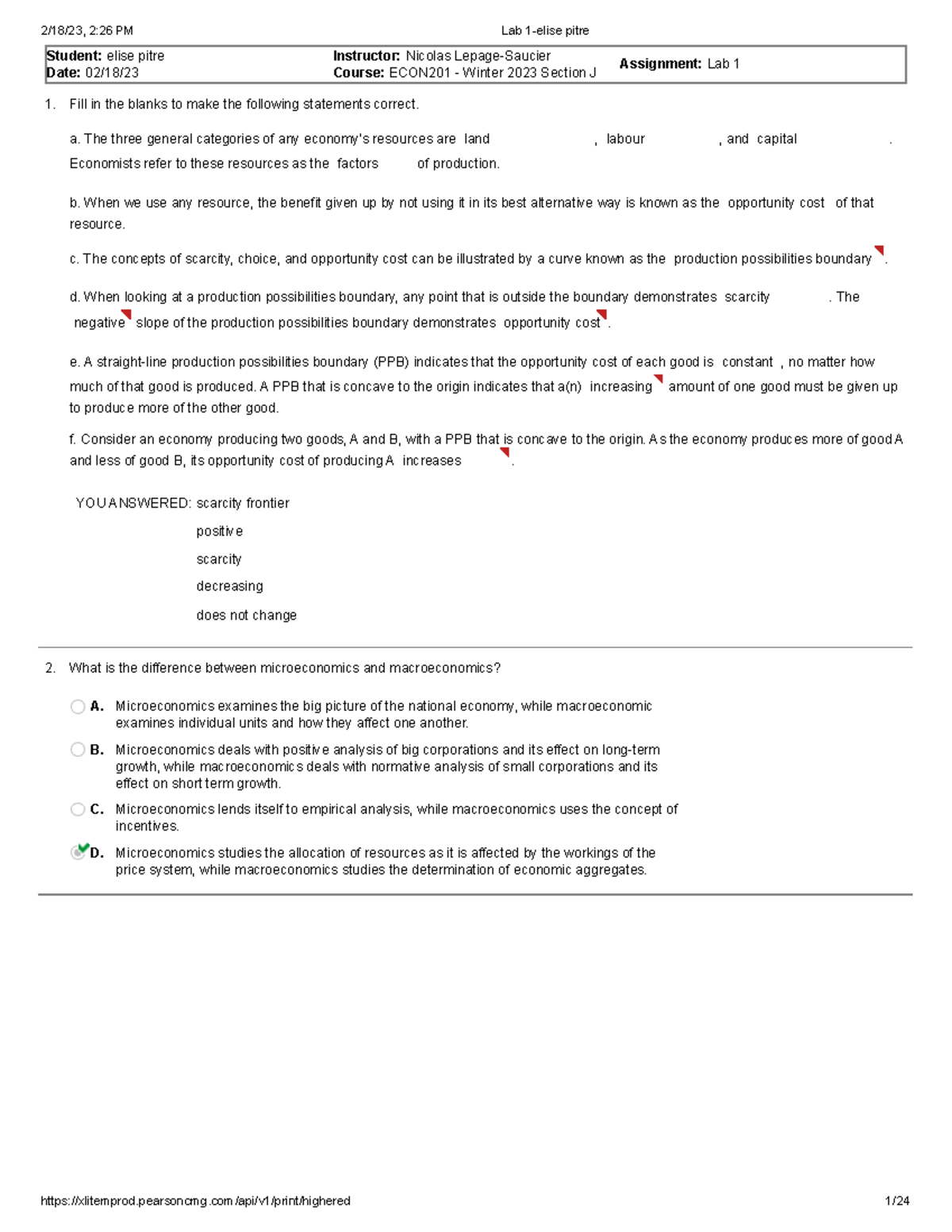 Lab 1-answers - Lab questions - 1. 2. Student: elise pitre Date: 02/18 ...