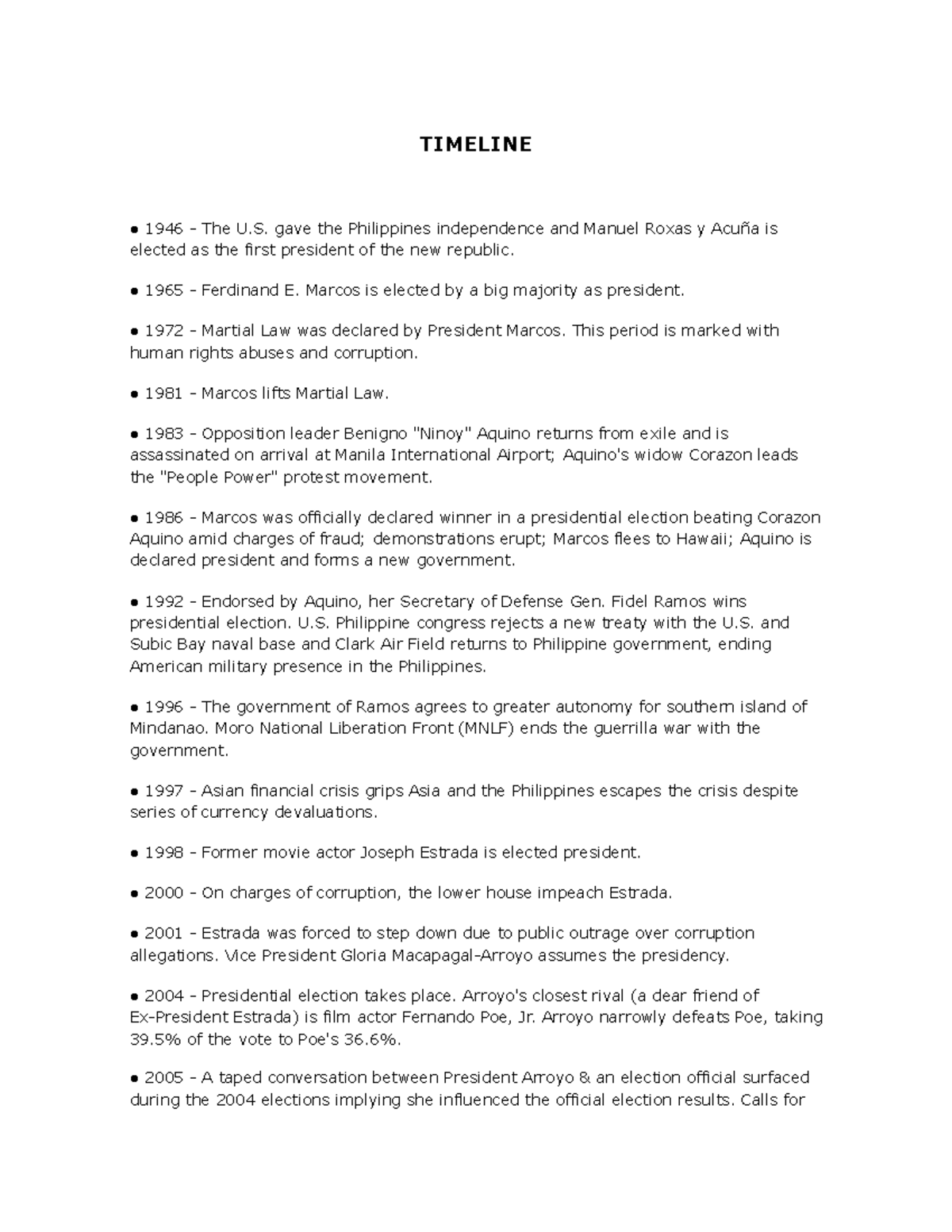 POST WAR - Timeline after the war - TIMELINE 1946 - The U. gave the ...
