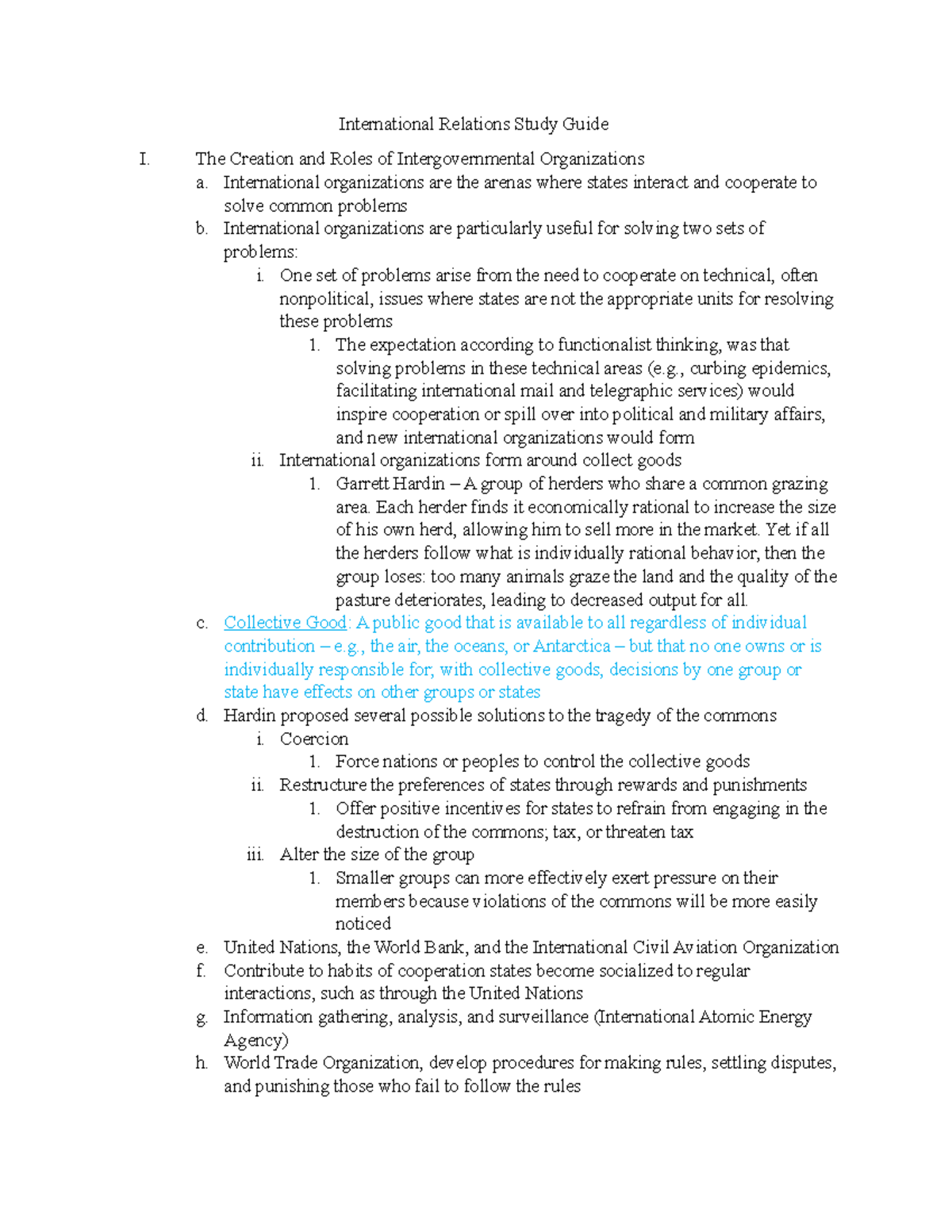 International Relations Study Guide - The Creation and Roles of ...