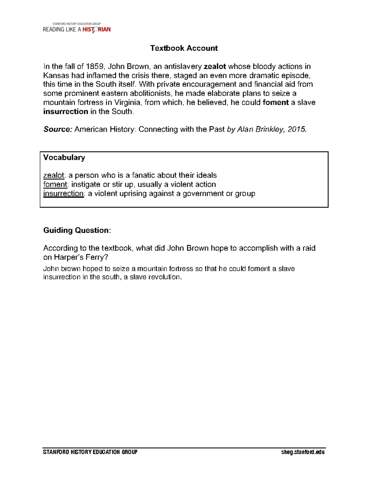 John browns motivation - Textbook Account In the fall of 1859, John ...