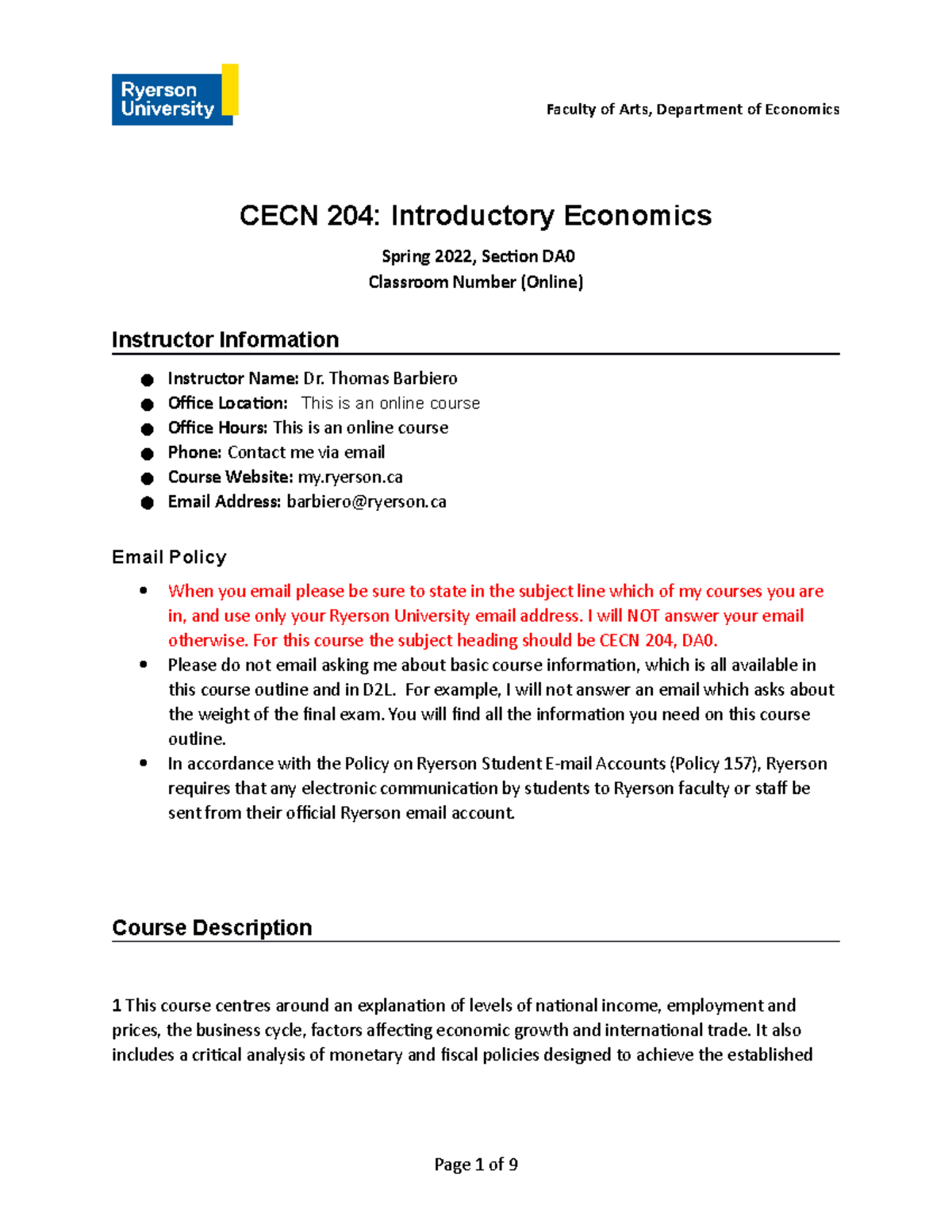 CECN 204 DA0 Course Outline Spring 2022 - Faculty of Arts, Department of Economics CECN 204 ...