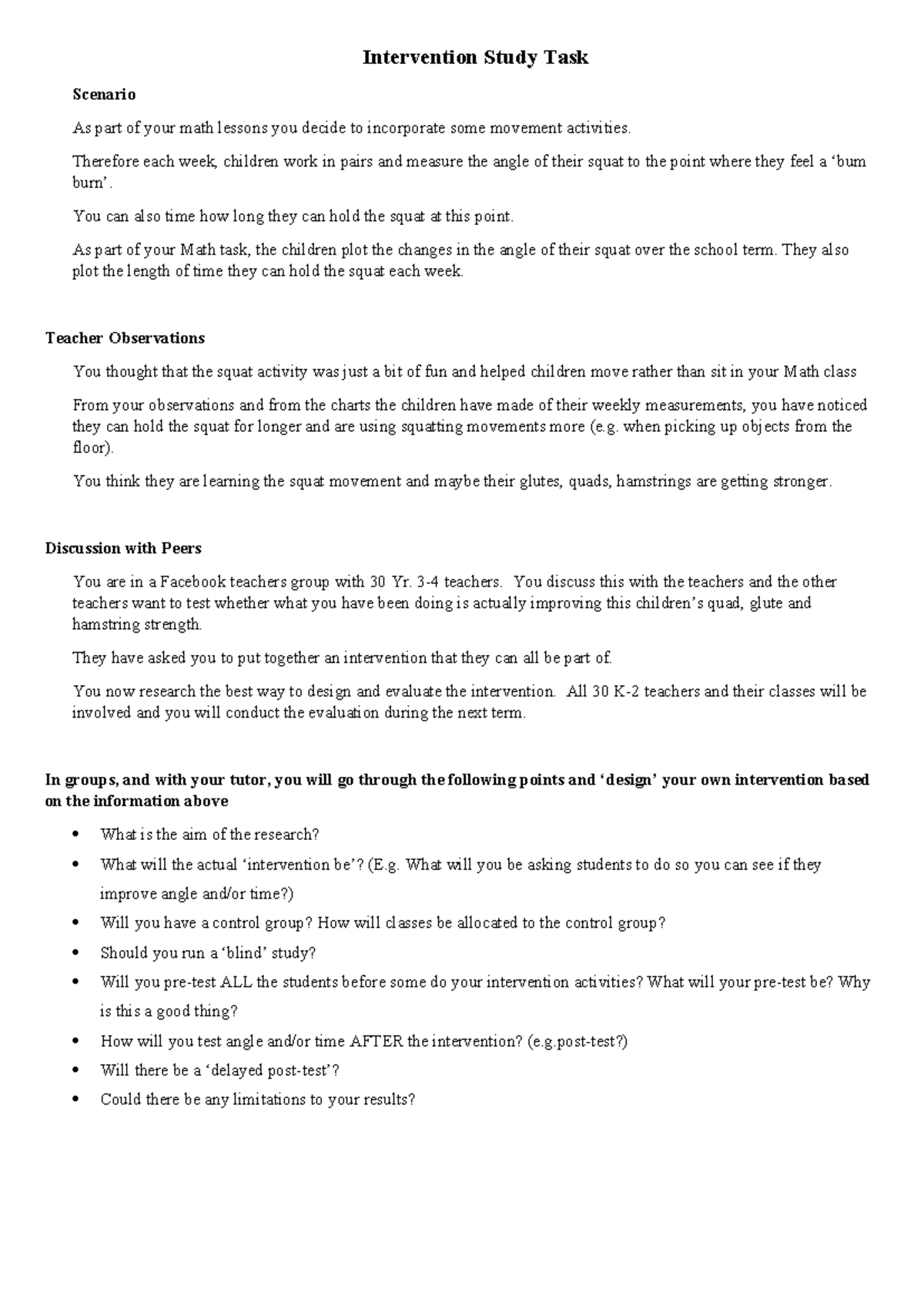 Intervention Study Tutorial Task - Intervention Study Task Scenario As ...