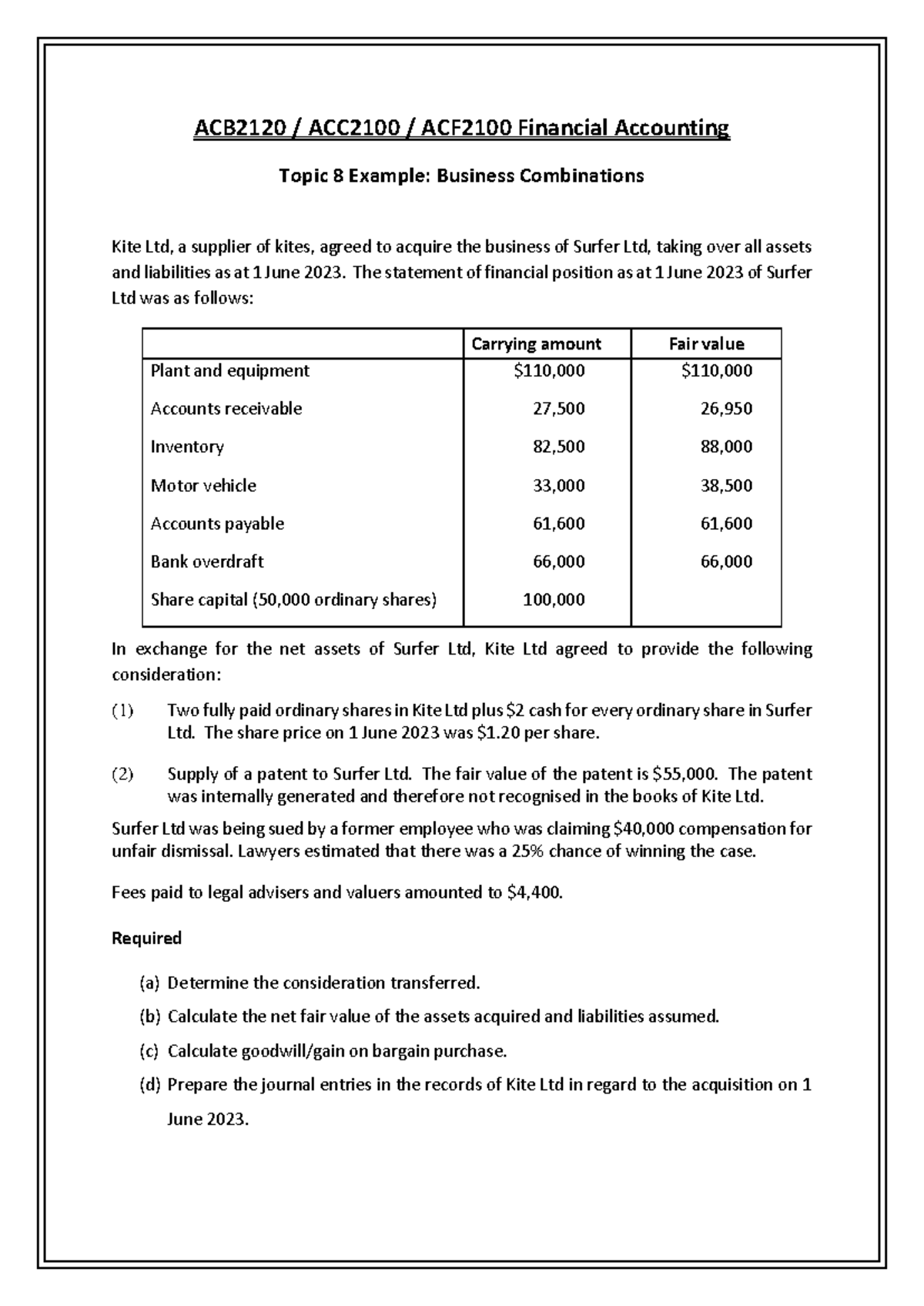 practice questions - ACB2120 / ACC2100 / ACF2100 Financial Accounting ...