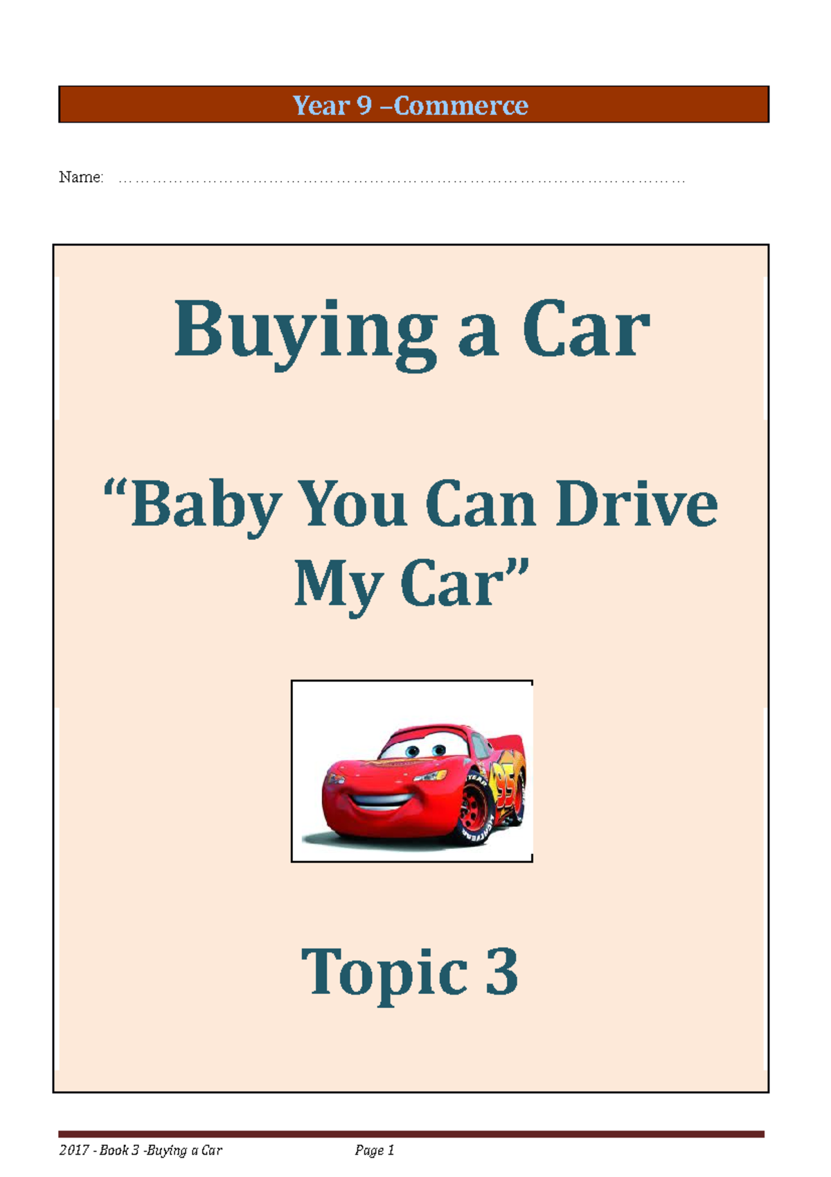 Buying your first car - Practice materials - Year 9 –Commerce Name ...