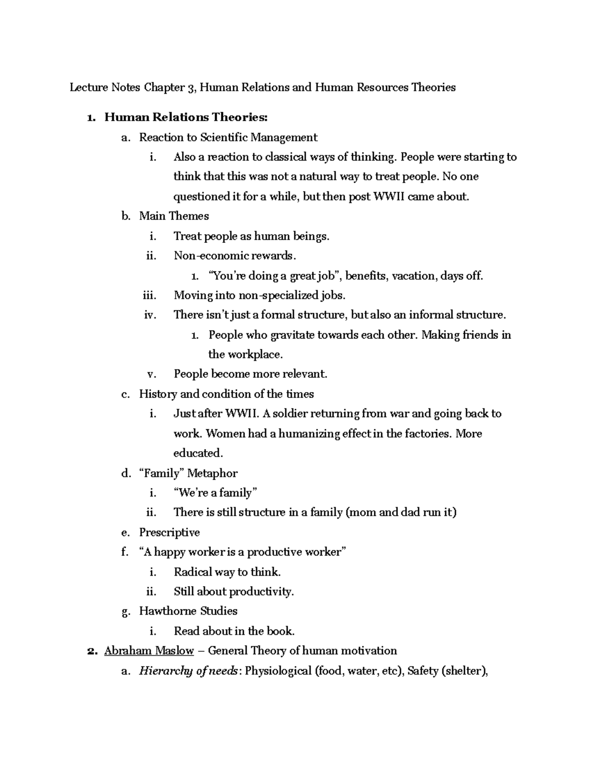 Chapter 3 Lecture Notes - Human Relations and Human Resources - Lecture ...