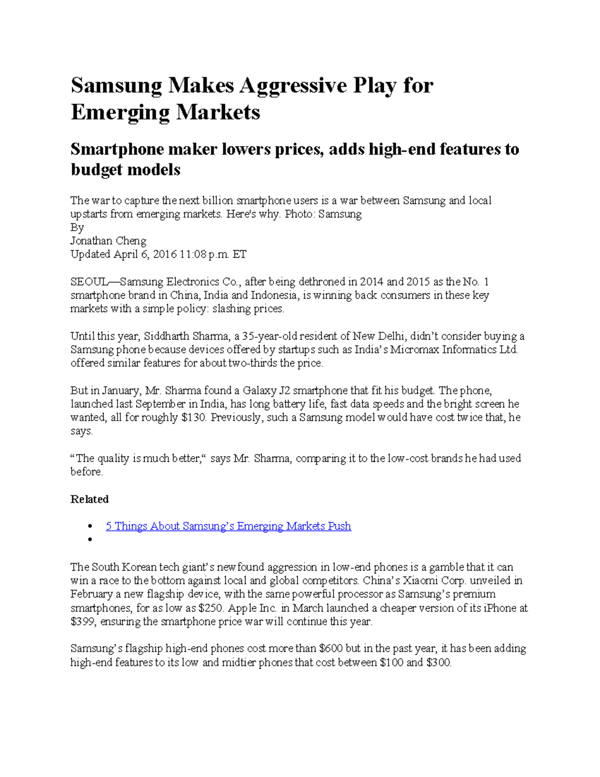 Article Samsung Targets Emerging Markets - Samsung Makes Aggressive ...