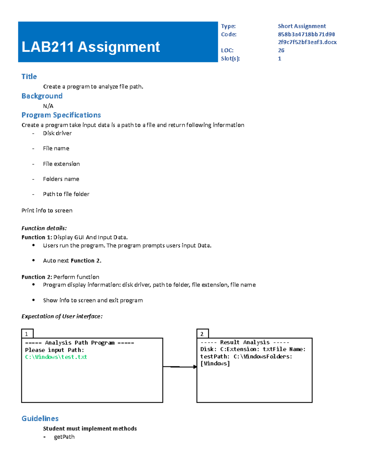J1 - good - LAB211 Assignment Type: Short Assignment Code ... J1 - good - LAB211 Assignment Type: Short Assignment Code ...