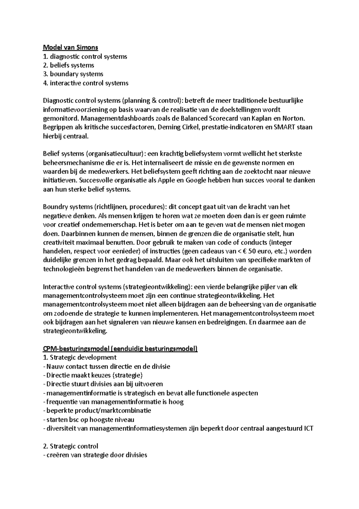 Begrippen en modelen - Model van Simons diagnostic control systems ...