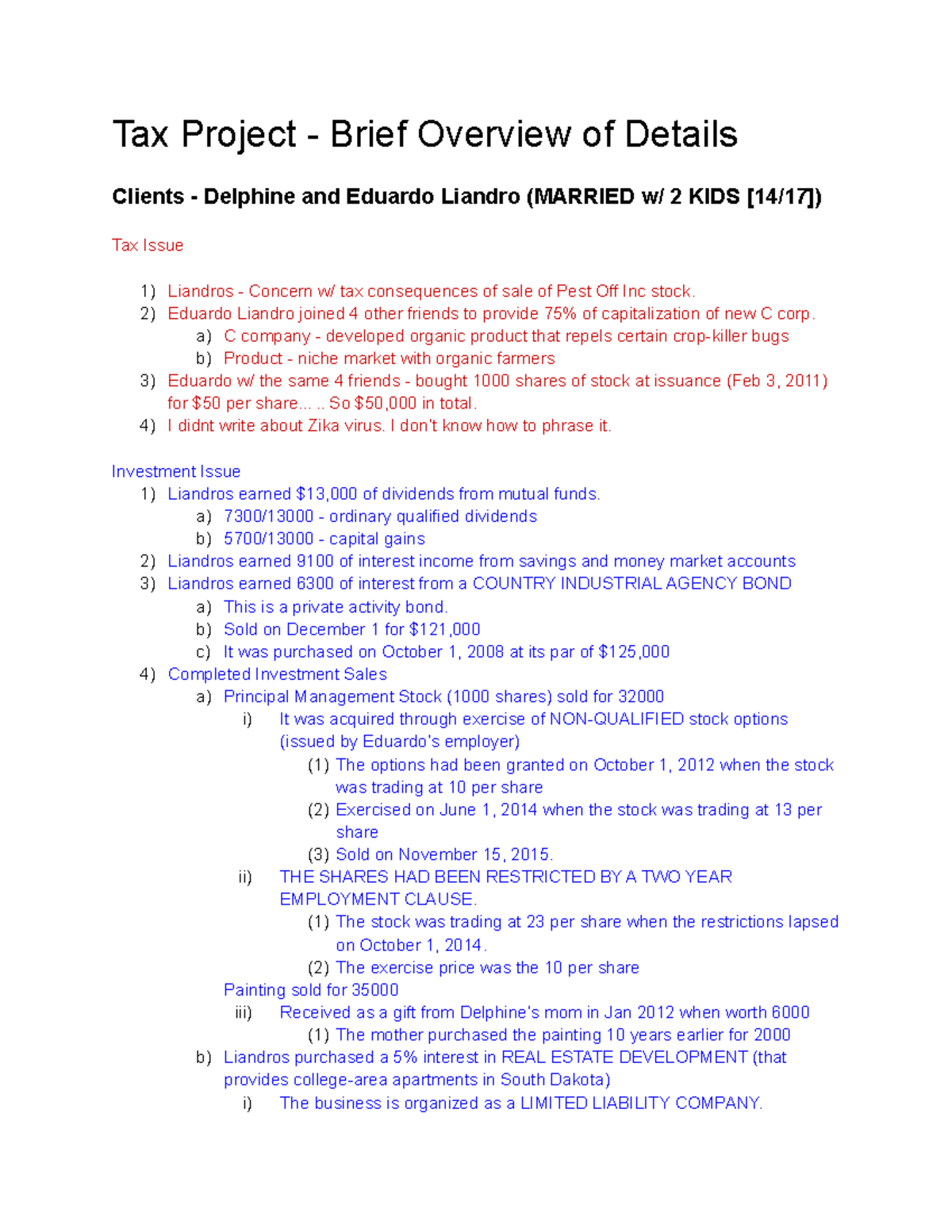 Tax Project Info - Tax Project - Brief Overview of Details Clients ...