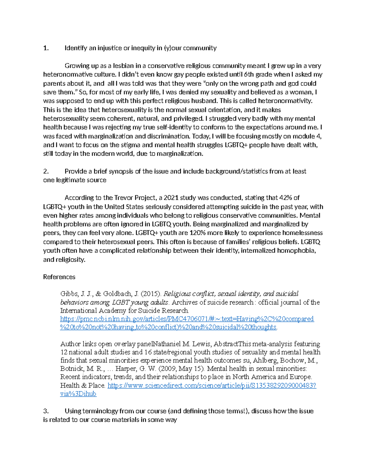 injustice assignment - Identify an injustice or inequity in (y)our ...