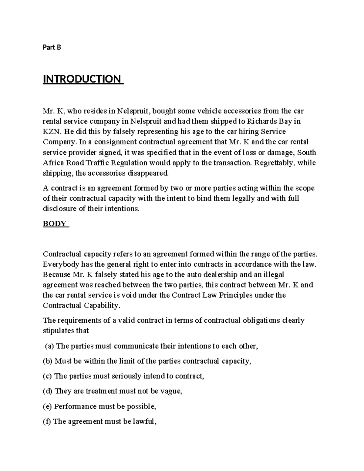 Part B contract law - Provides information on how to structure an assignment - Part B ...