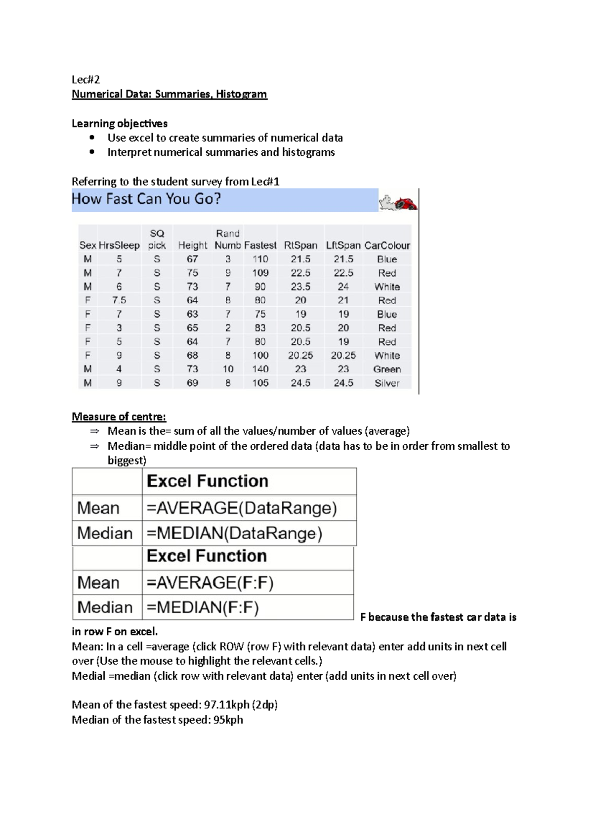 numerical data: summaries and histograms - Lec# Numerical Data ...
