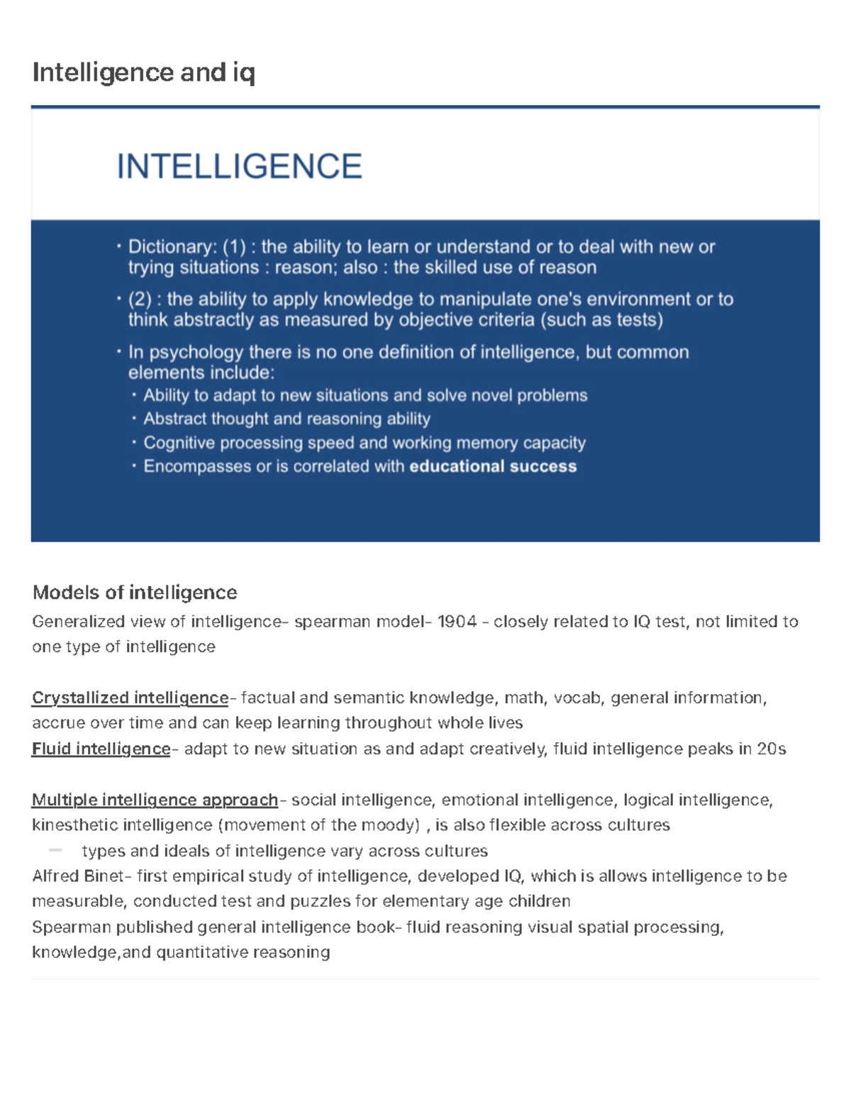 Intelligence and iq - Notes on lecture about iq and issues with iq test ...