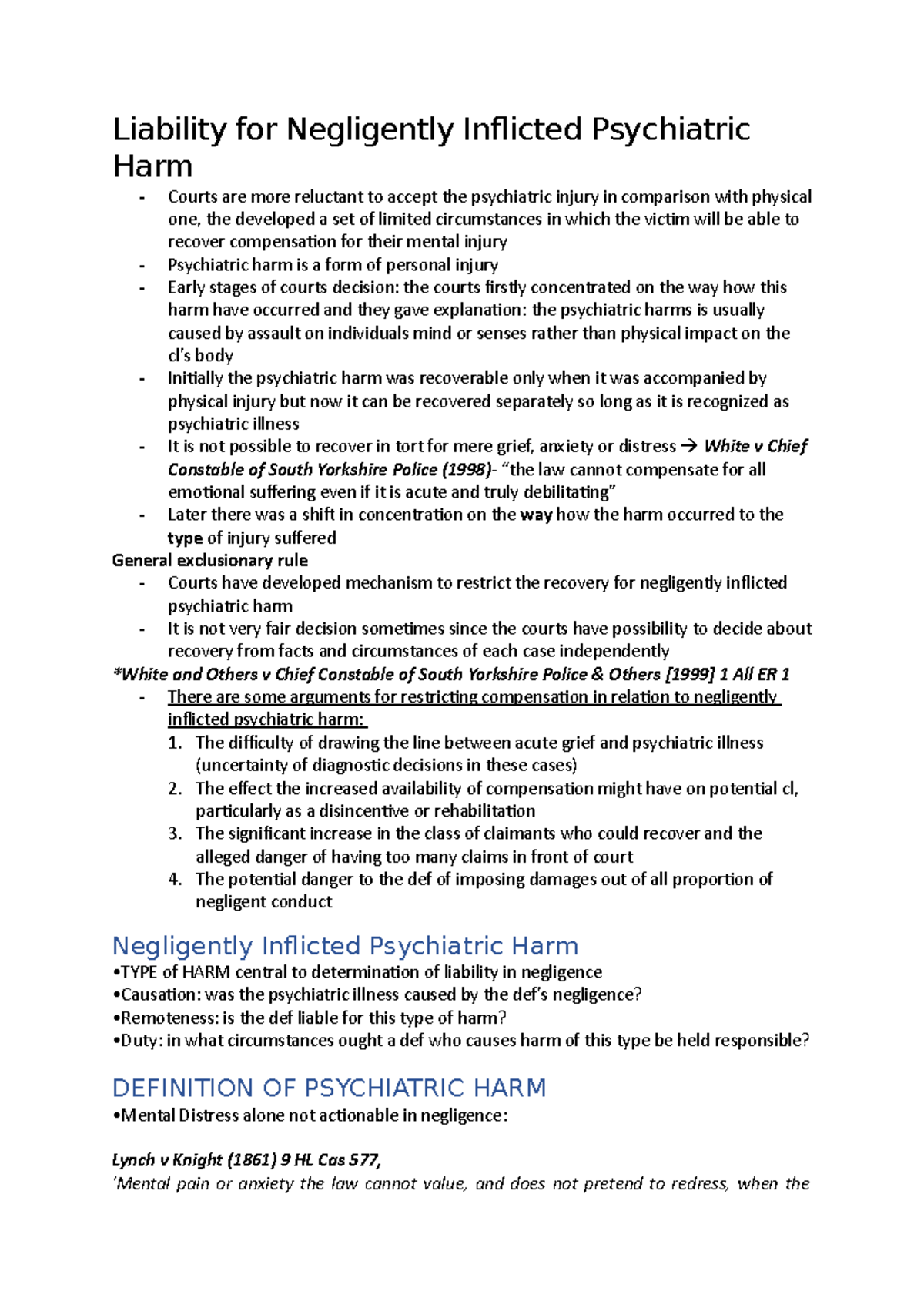 Liability for Negligently Inflicted Psychiatric Harm - Liability for ...