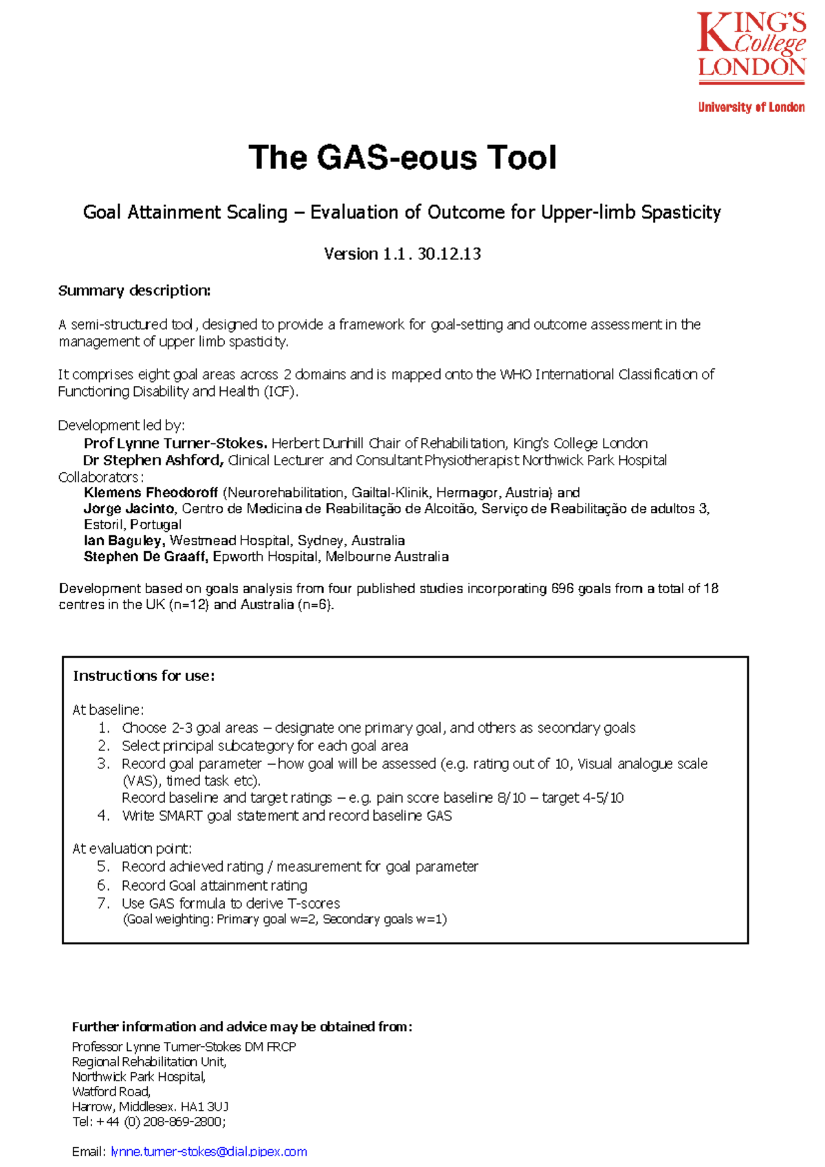 GAS - The GAS-eous Tool Goal Attainment Scaling – Evaluation of Outcome ...